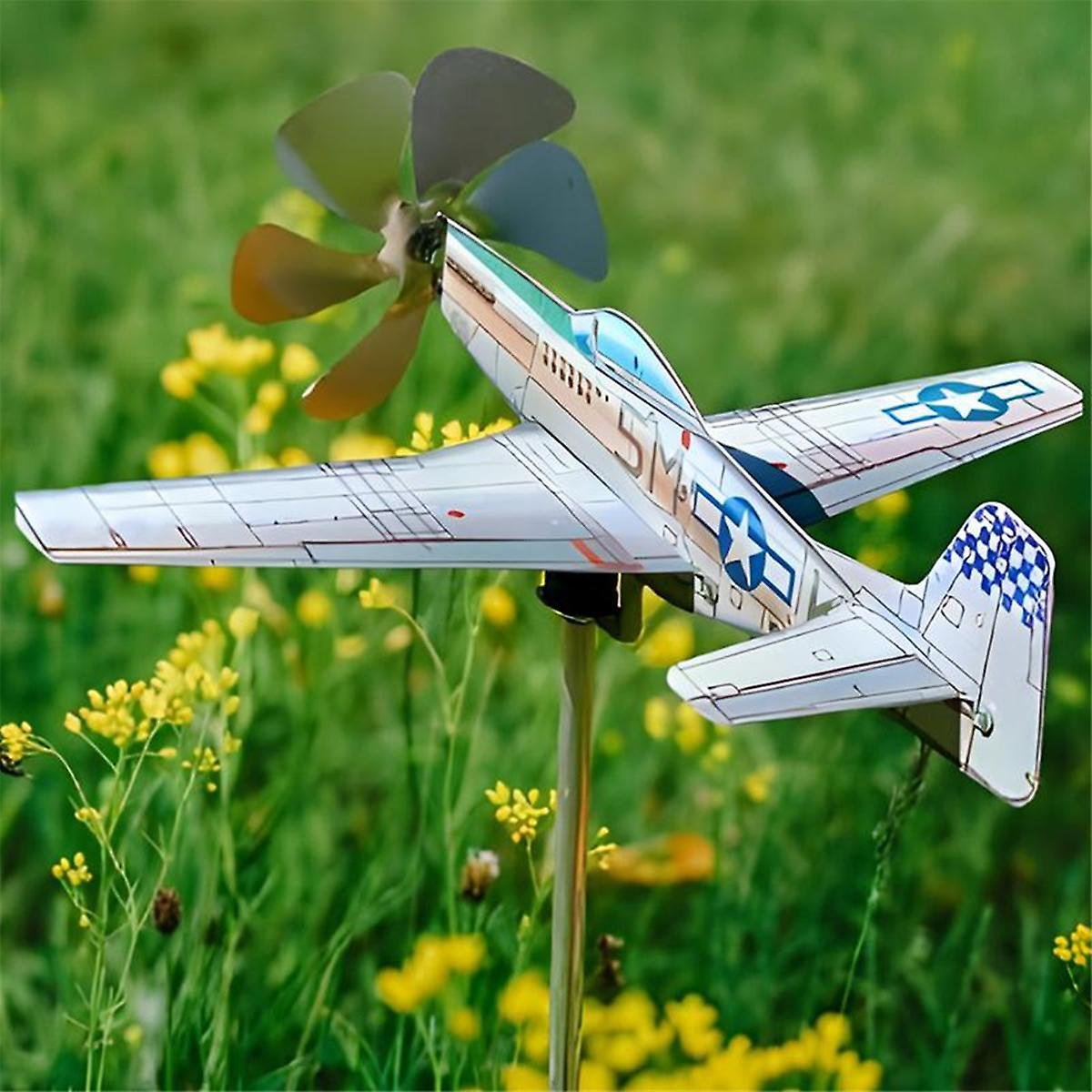 3D Plane Garden Weather Vane Pinwheel Anti- Metal Airplane Plug-in ...