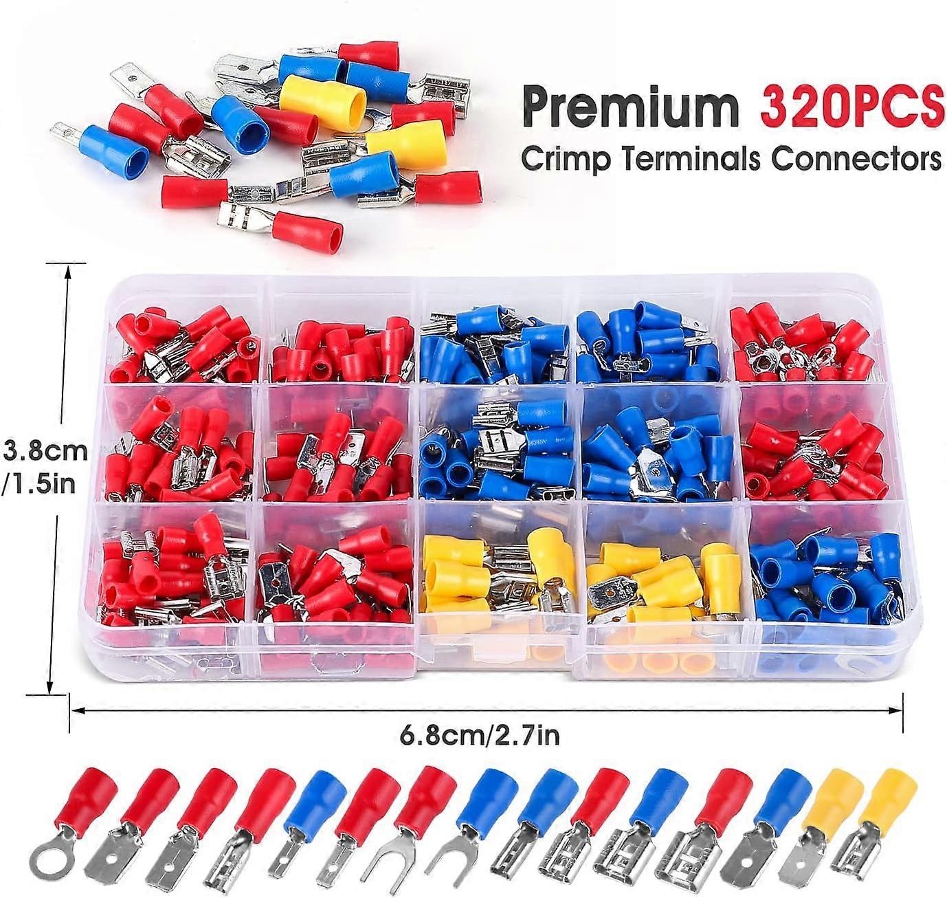 320 Piece Cable Lugs Set, Crimp Terminal Flat Connector Blade ...