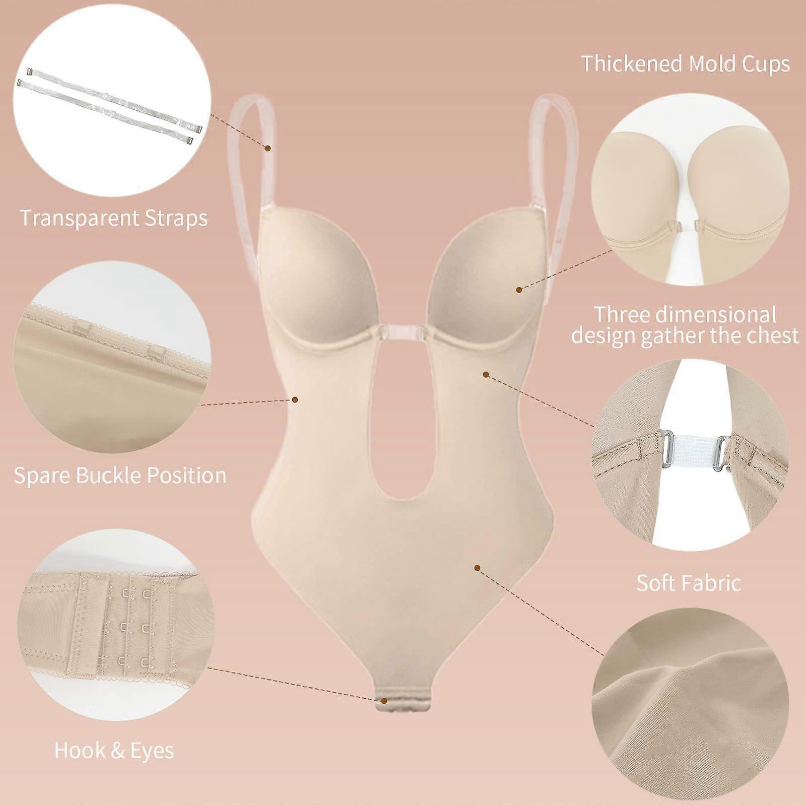 Women Plunging Deep V-neck Body Shaper Strapless Backless Bodysuit ...