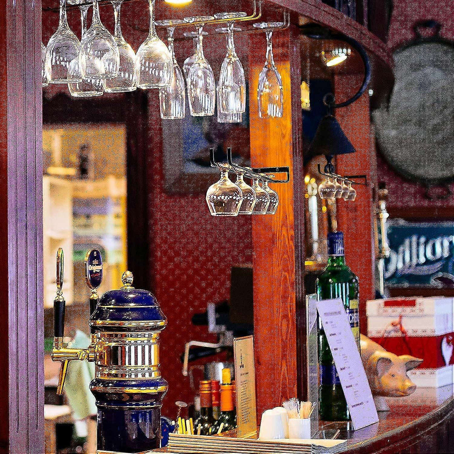 Bar Wall Mounted Iron Single Row Wine Glass Holder 4 Pieces (black ...