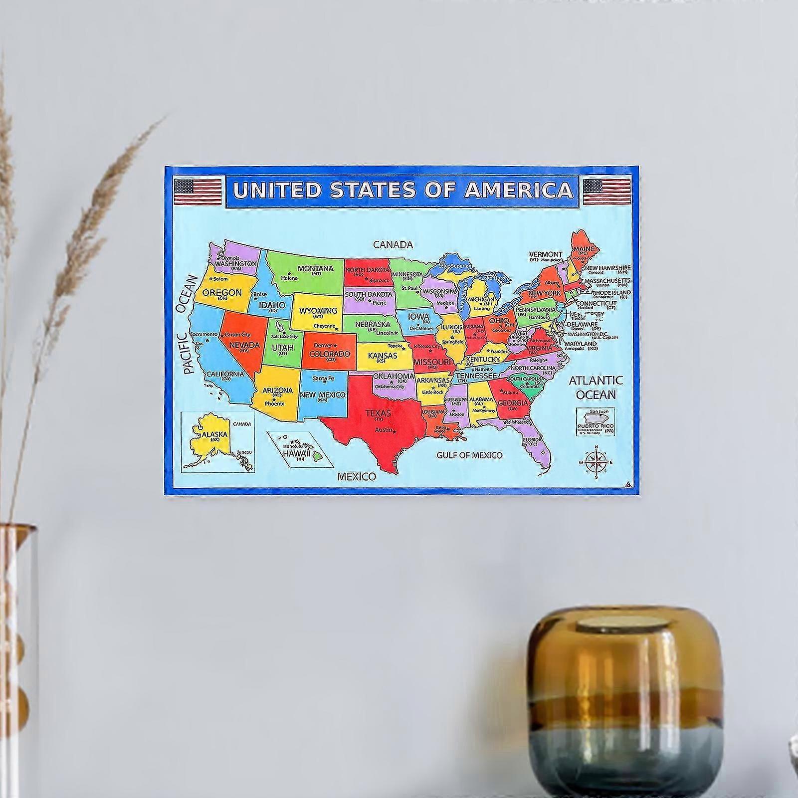 USA Map Educational Classroom Poster Teaching Geography Map Household ...
