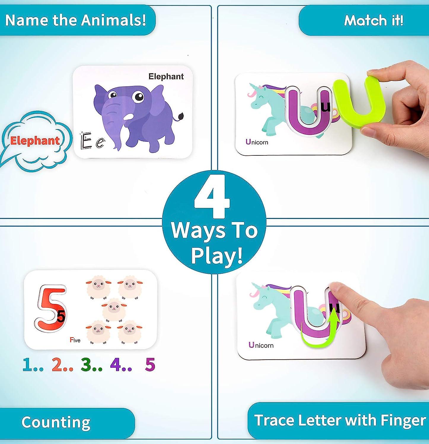 Toddler Animal Alphabet And Number Wooden Jigsaw Puzzle Flash Cards ...