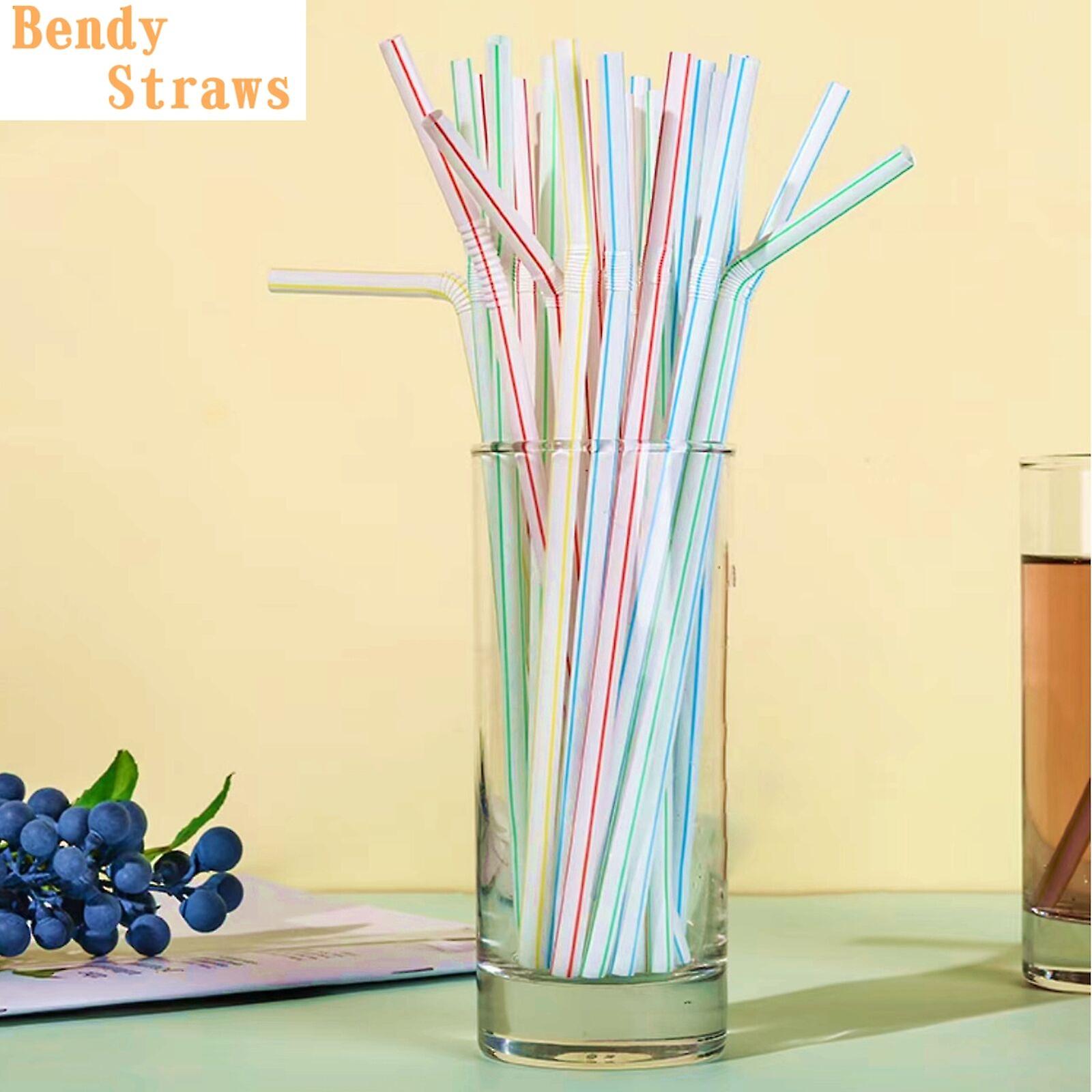100/200 Straws Bendy Colourful Flexible Plastic Birthday Wedding Summer ...