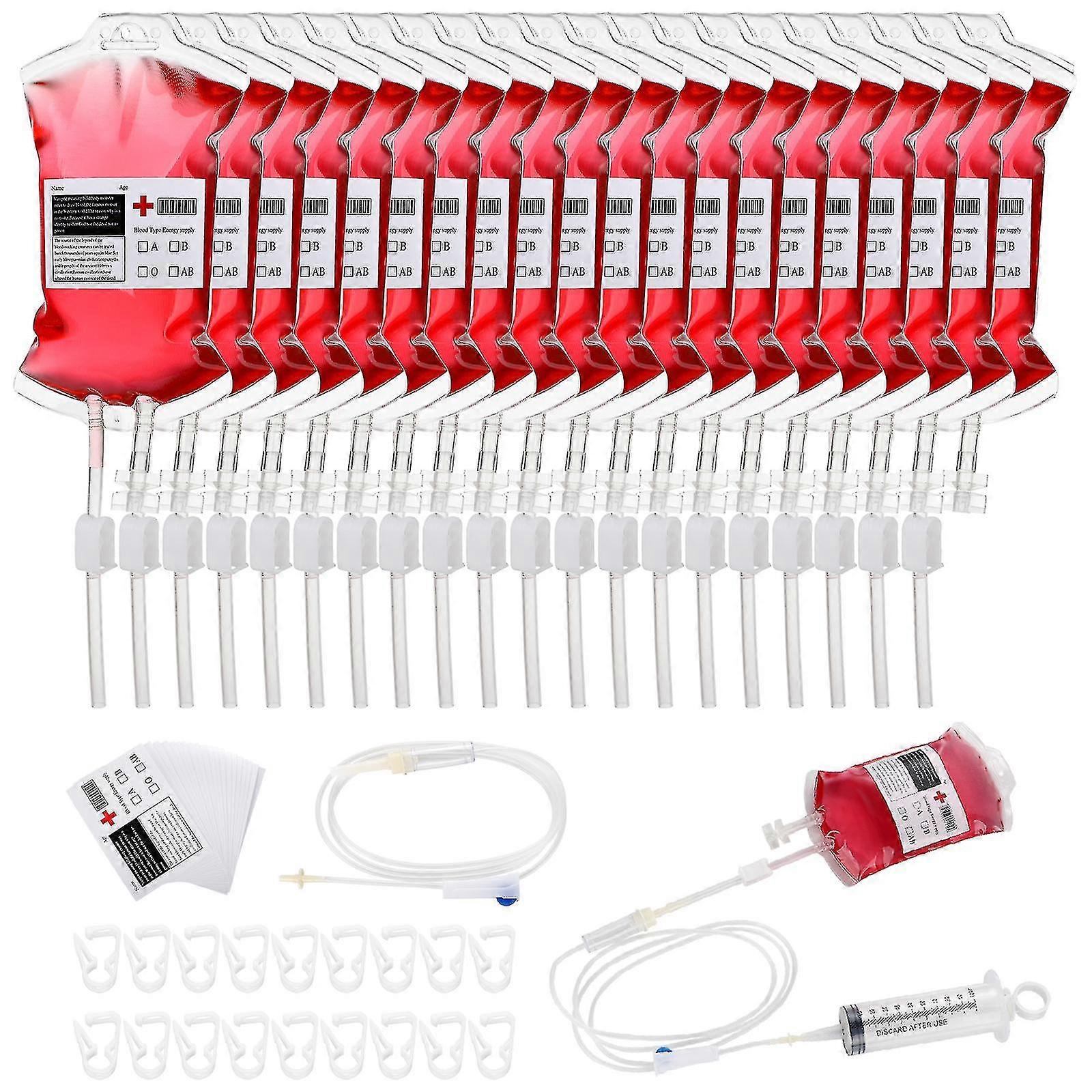 20pc Blood Bags For Drinks Set Blood Pouches Containers Halloween Party ...