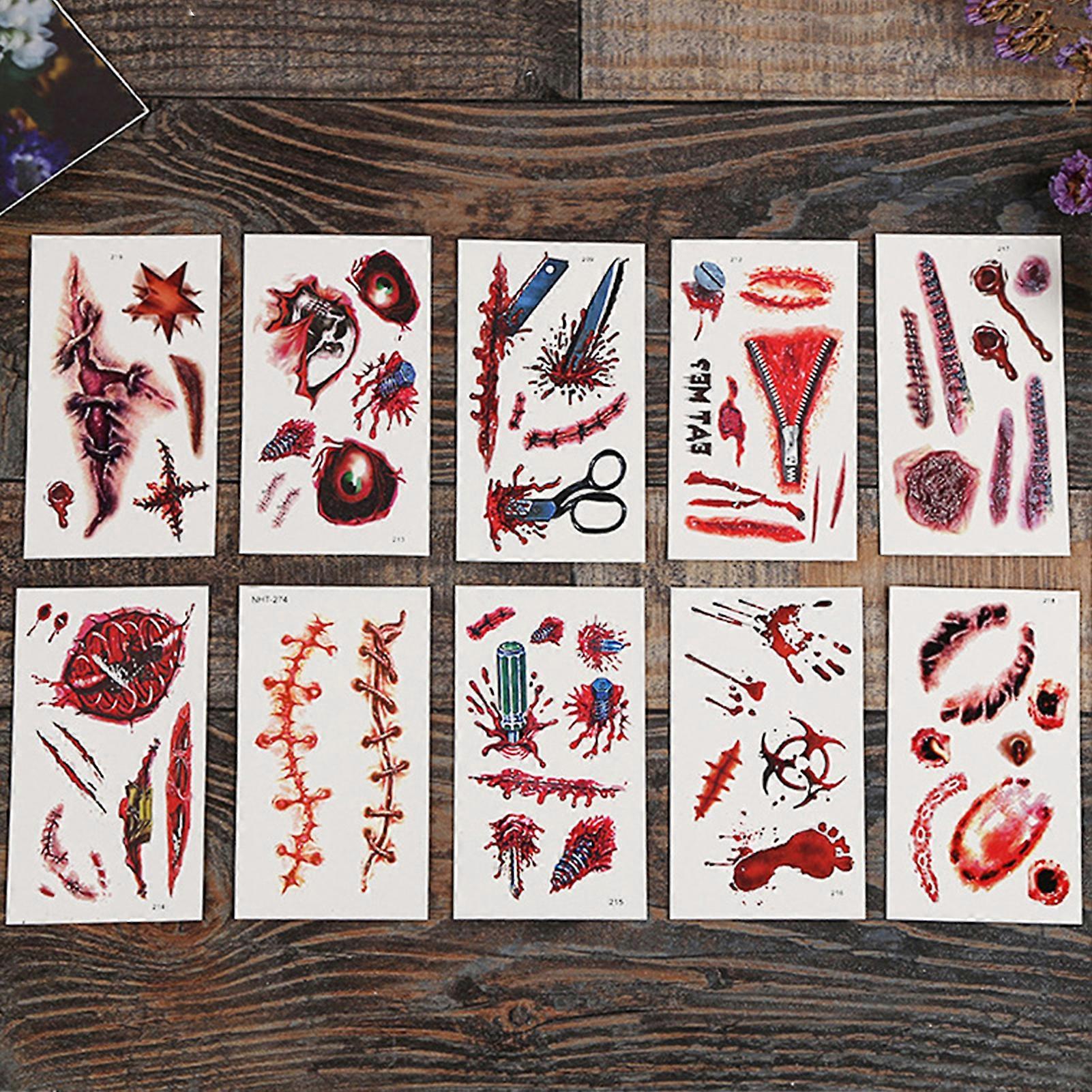 20Pcs Tattoo Stickers Realistic Fake Blood Scars Cuts Injuries ...