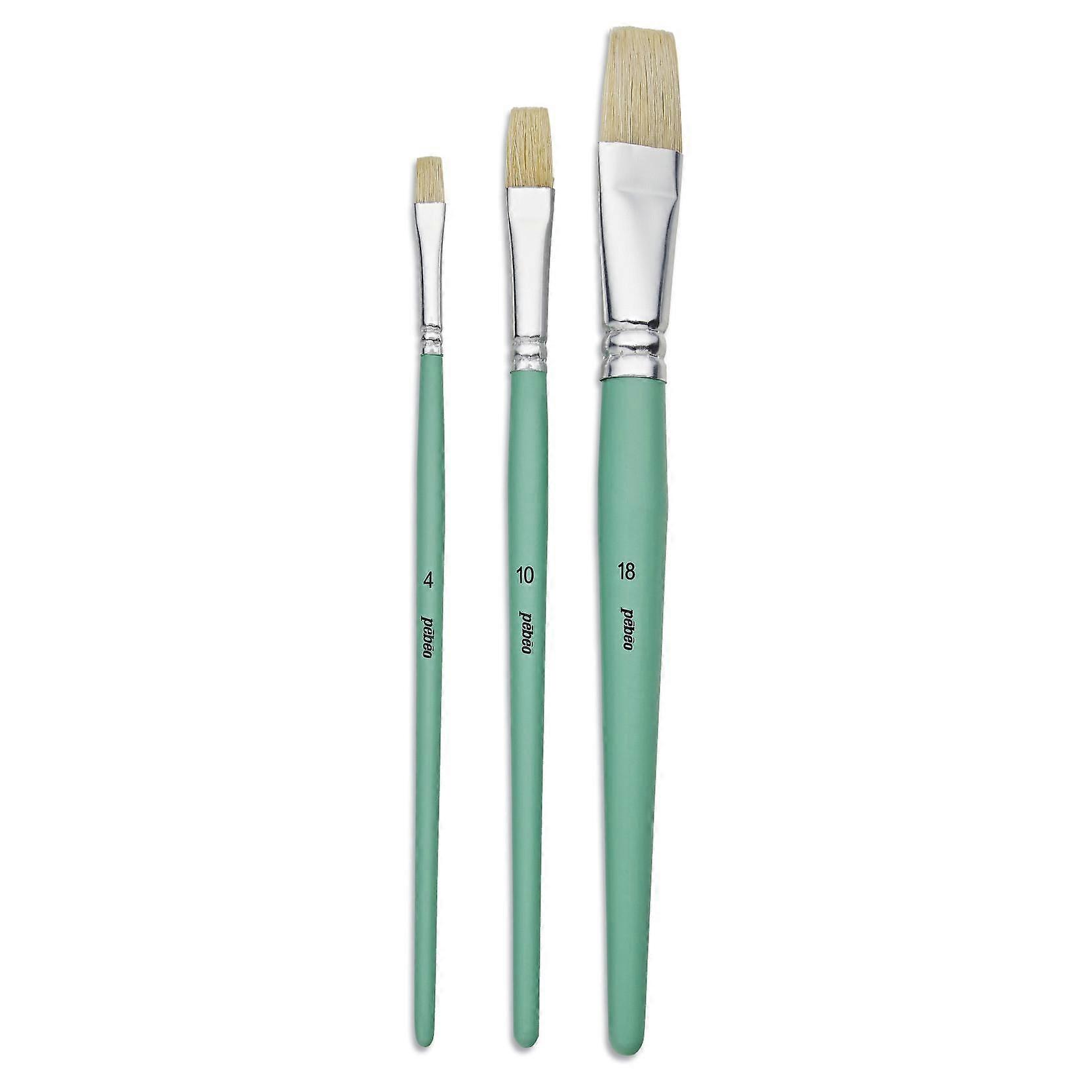 Pebeo Acrylic & Oil White Bristle Flat Paint Brush Set 3pc | Fruugo UK