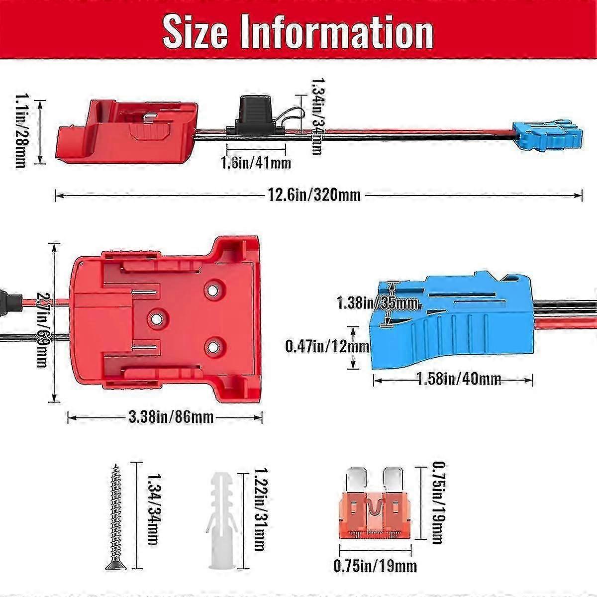 Power Wheels Adapter for Battery with Wire Harness Connector 12AWG Wire ...