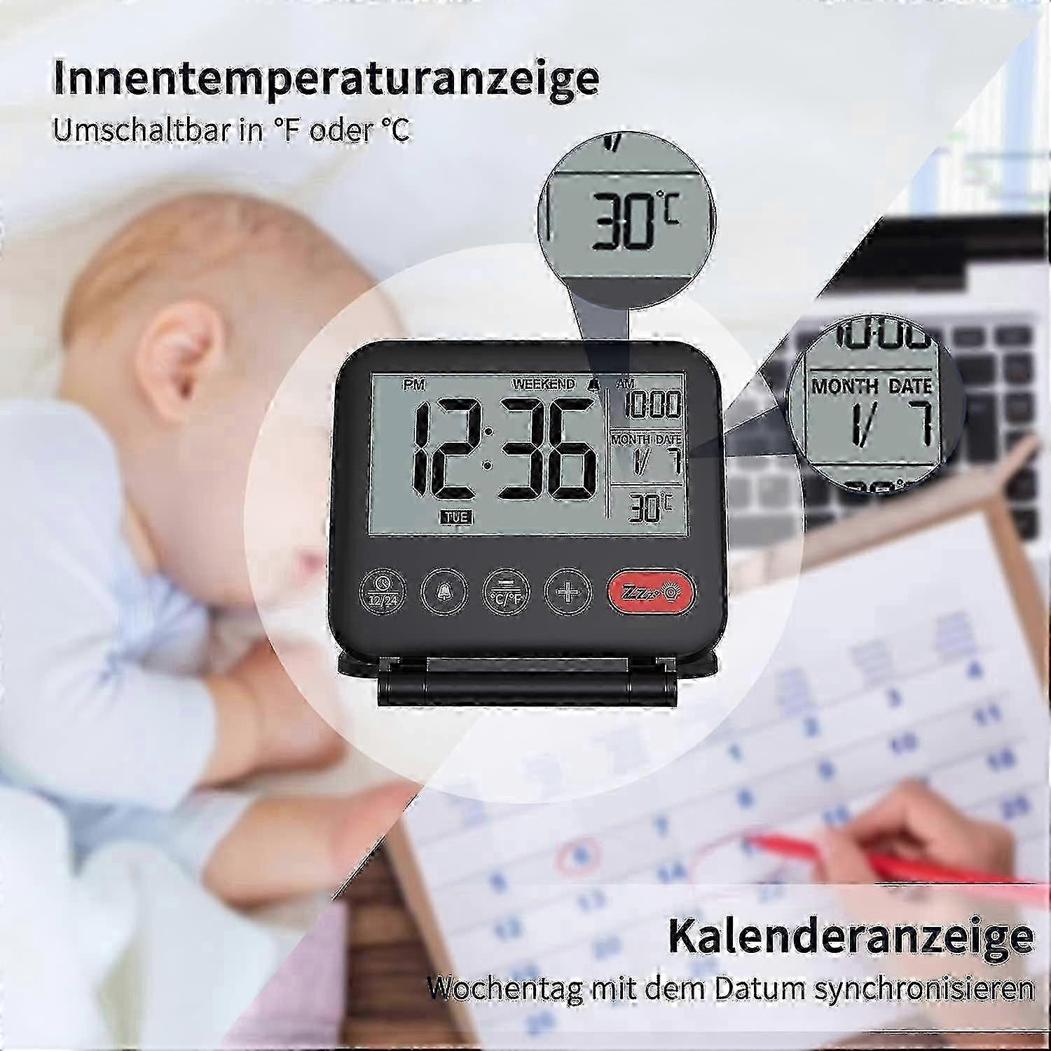 Digital Travel Alarm Clock Mini Portable Lcd Display Clock With ...