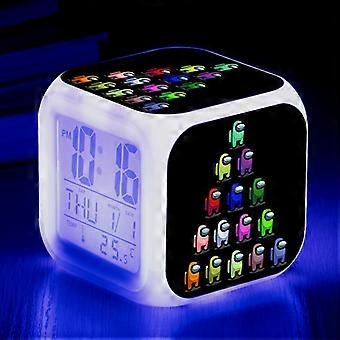Among us, the four-sided colorful LED creative new small alarm clock ...