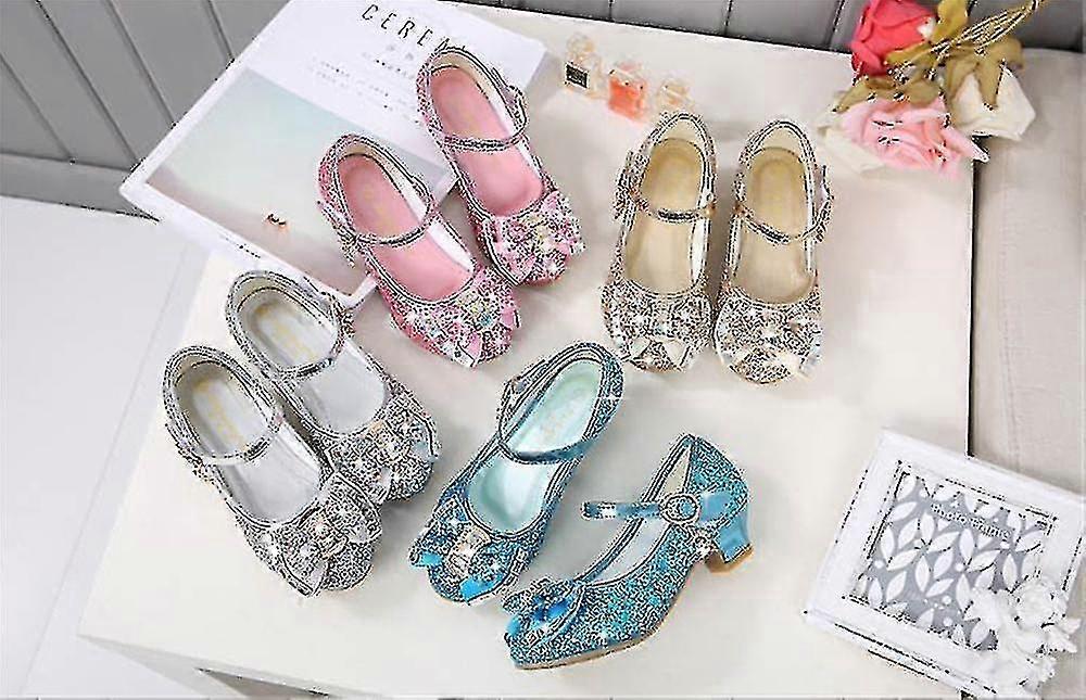 Princess Kids Leather Shoes For Girls Glitter Children High Heel Girls Shoes Butterfly Knot ...