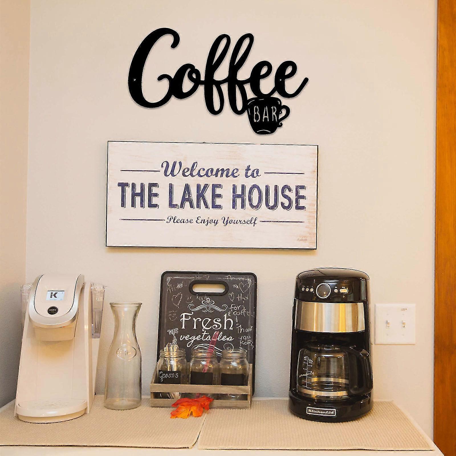 Metall Kaffe Skylt Tekopp Bar Skylt Hängande Vägg Konst Dekor Kaffe Ord ...