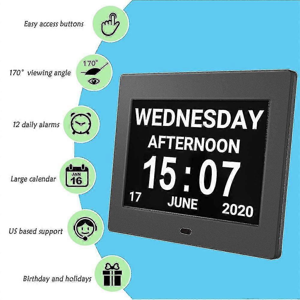 Digital Calendar Alarm Day Clock With 8" Large Screen Display, Am Pm, 5 ...