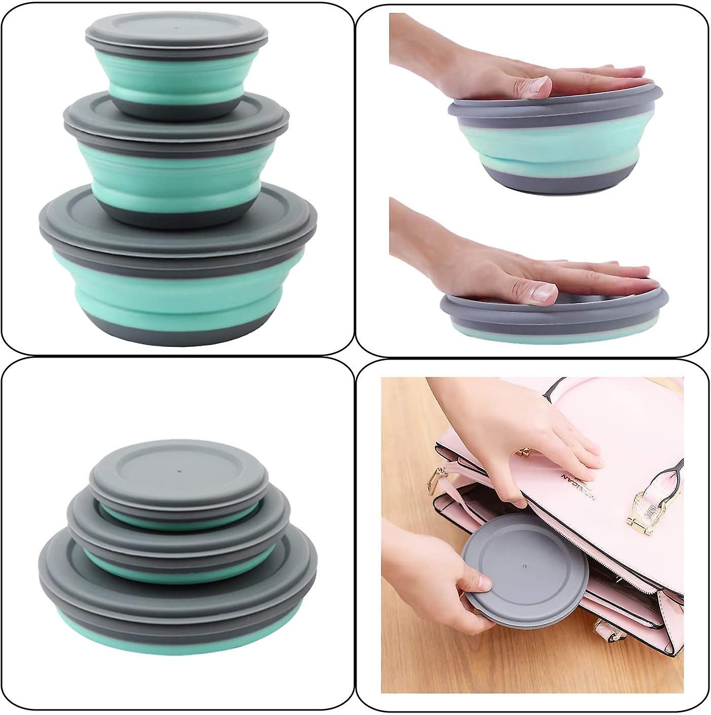 Folding Bowl With Lid, Silicone Portable Foldable Bowl Camping 3 Pcs ...