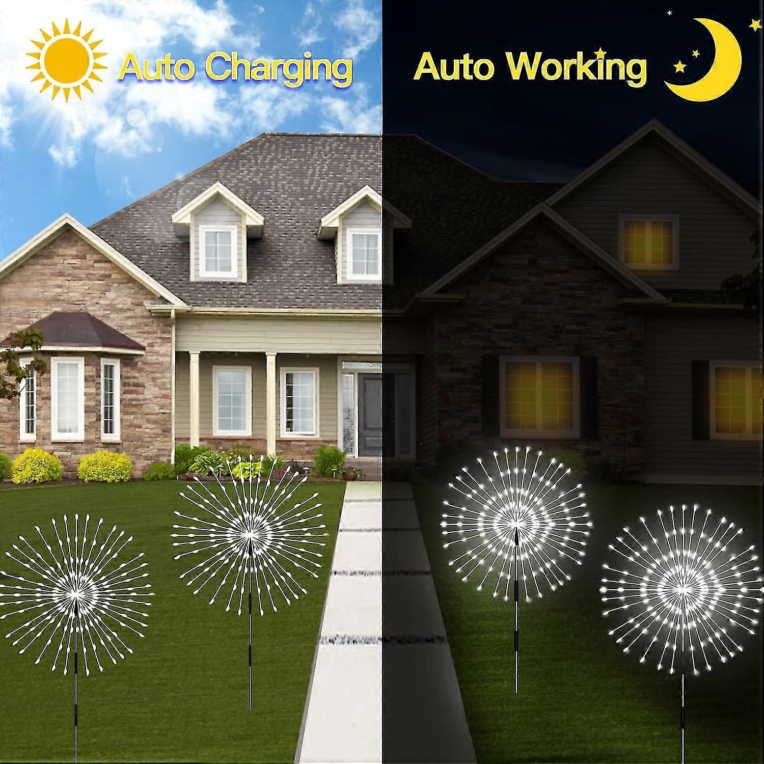 Garden Solar Lights, Firework Solar Lights Outdoor Garden 4 Pack 120 Led 8 Modes Copper Wire ...