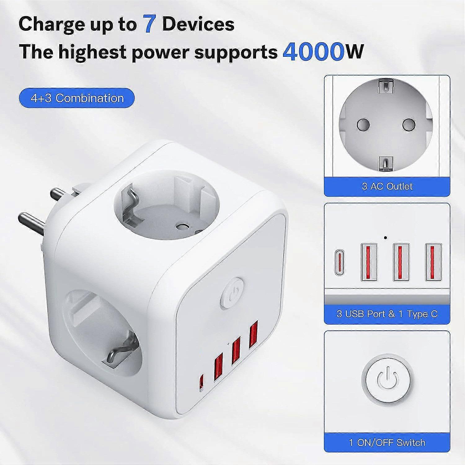 Cube multiple socket outlet,7 in 1 socket outlet cube with switch ...