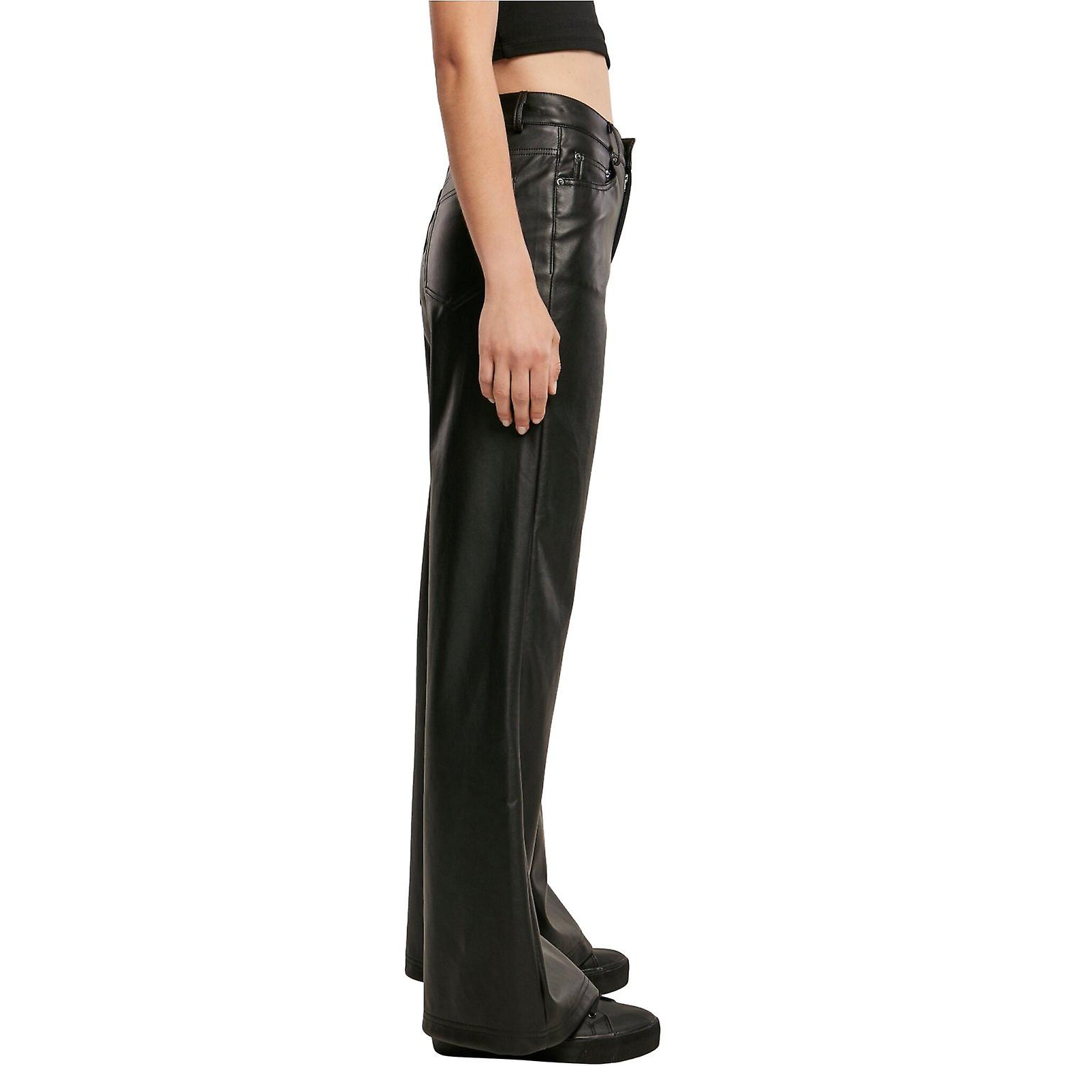 Urban Classics Ladies - Wide Leg Synthetic Leather Pants black | Fruugo UK