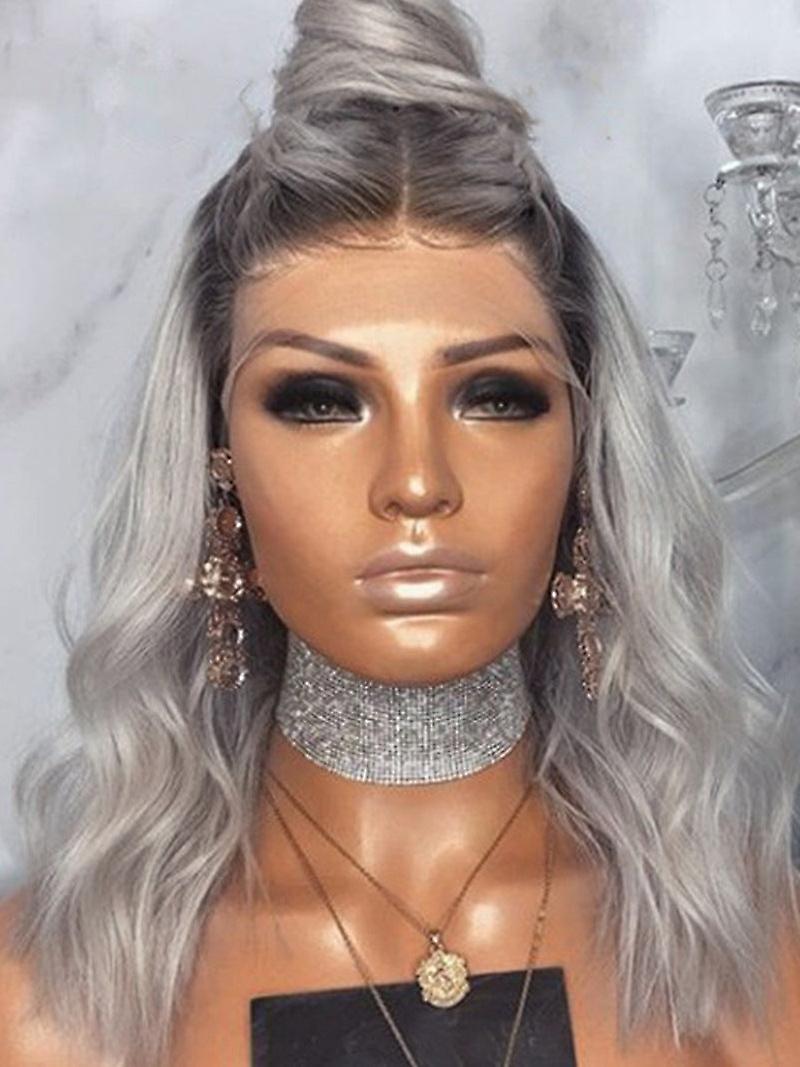 Fake Hair Women Wig Gradual Change From Black To Gray Mid-length Hair ...