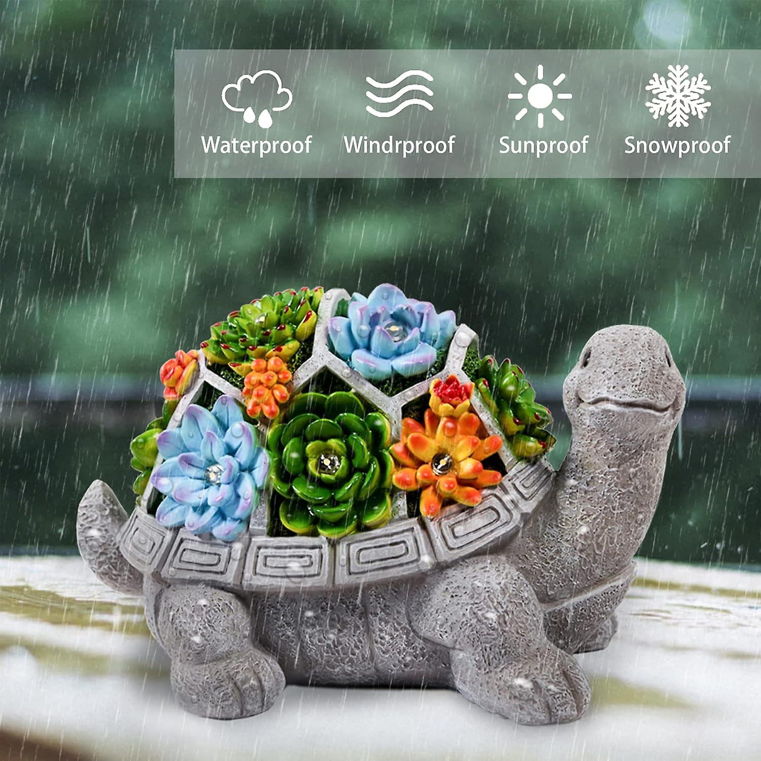 Decorative Outdoor Ornaments Turtle Shaped Garden Statues with 7 LED ...