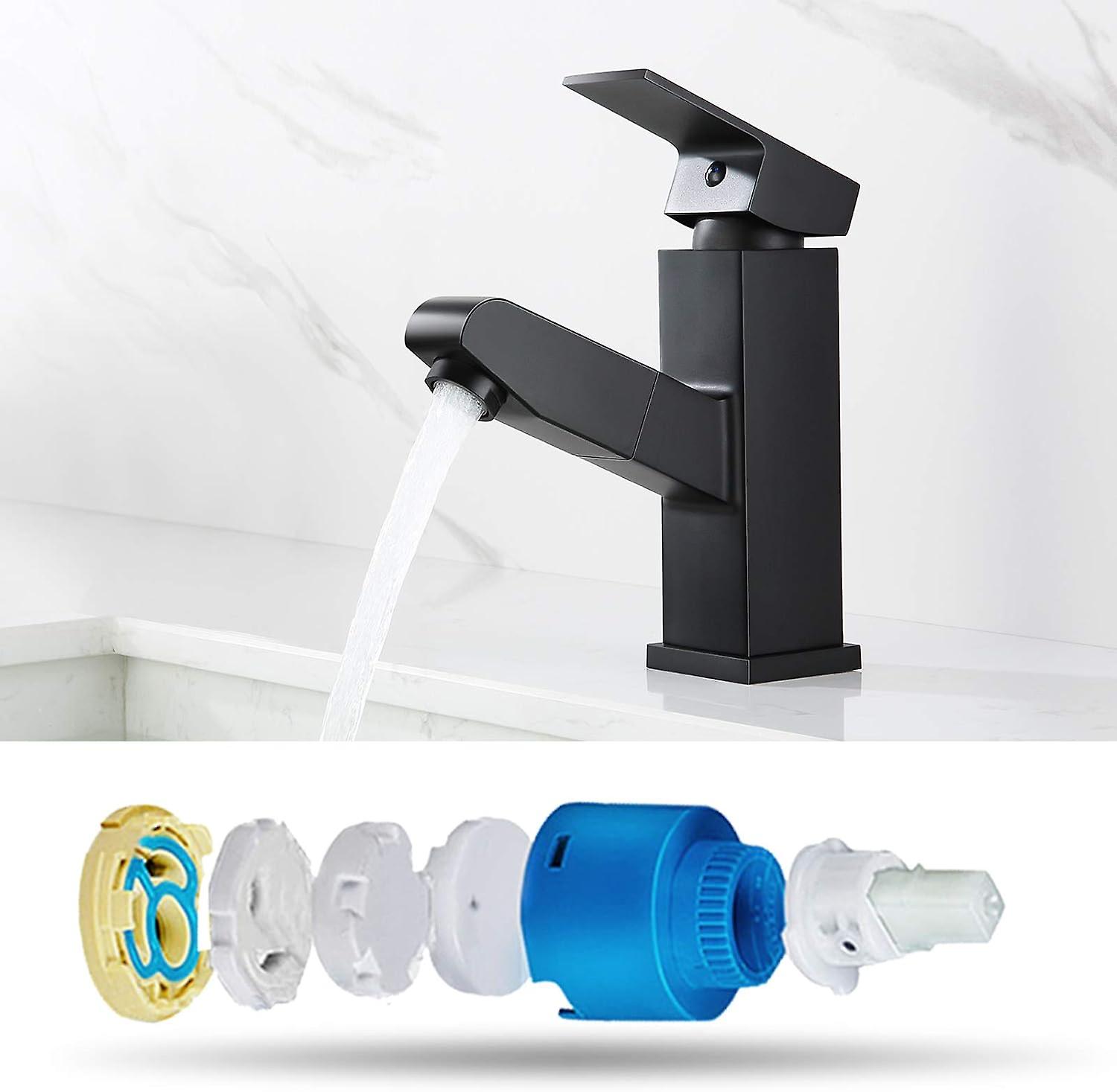 Single lever basin mixer tap with pull-out spray, black bathroom mixer ...