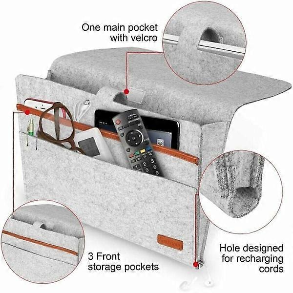 (Light Grey) Bedside Organizer with Pockets, Bed Bag for Remote ...