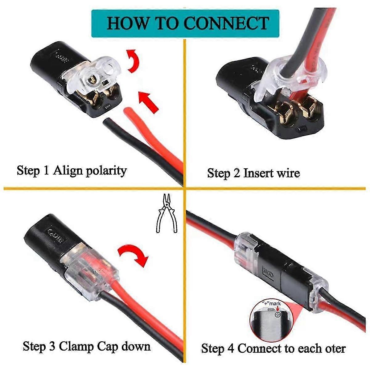 20pcs Double-wire Plug-in Connector, Pluggable 2 Pin 2 Way Led Wire ...