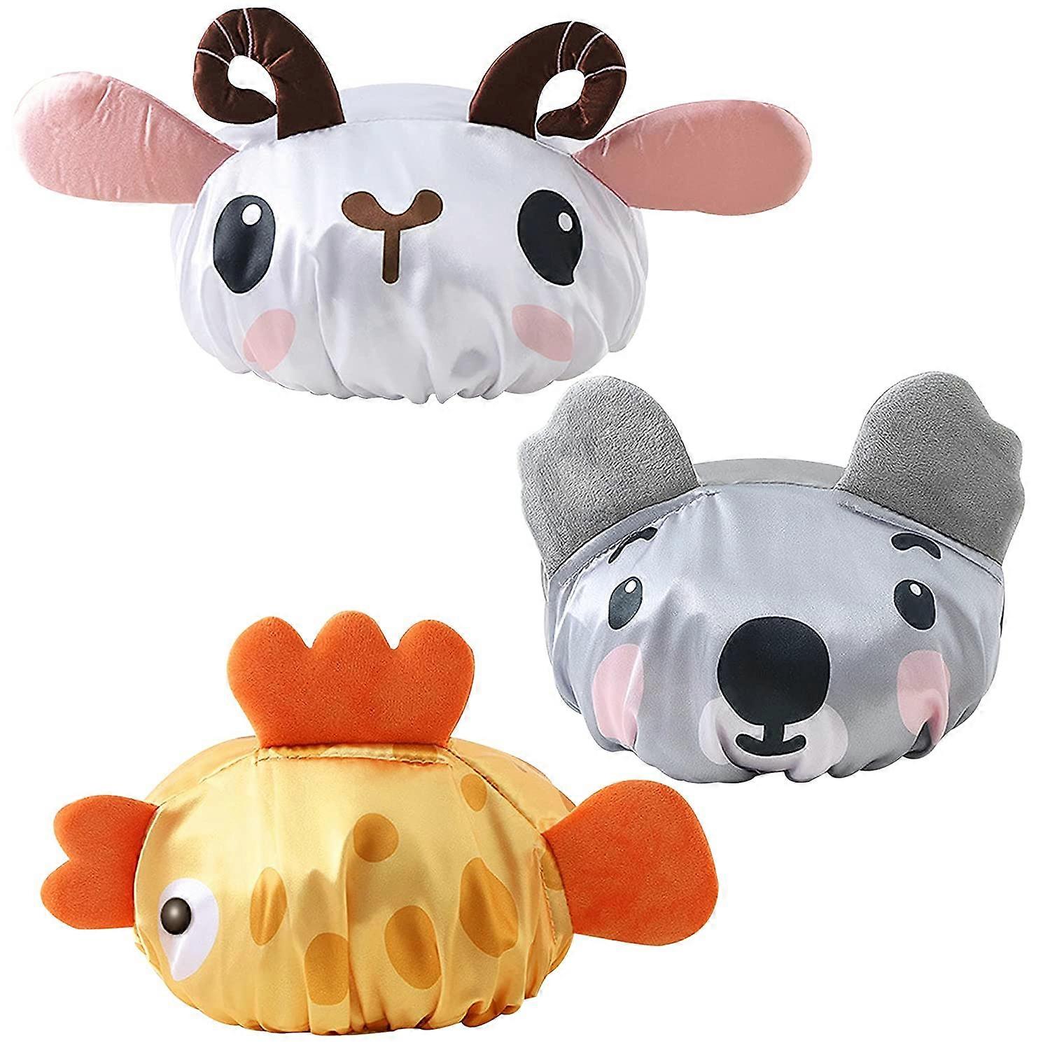 3pc Waterproof Reusable Bath Hat Kids Fun Cartoon Animal Shower Caps ...