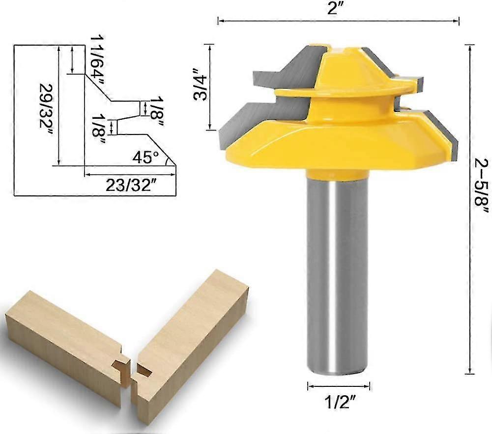 45 Degree Lock Miter Router Bit 12.7mm, Aplus Woodworking Milling ...