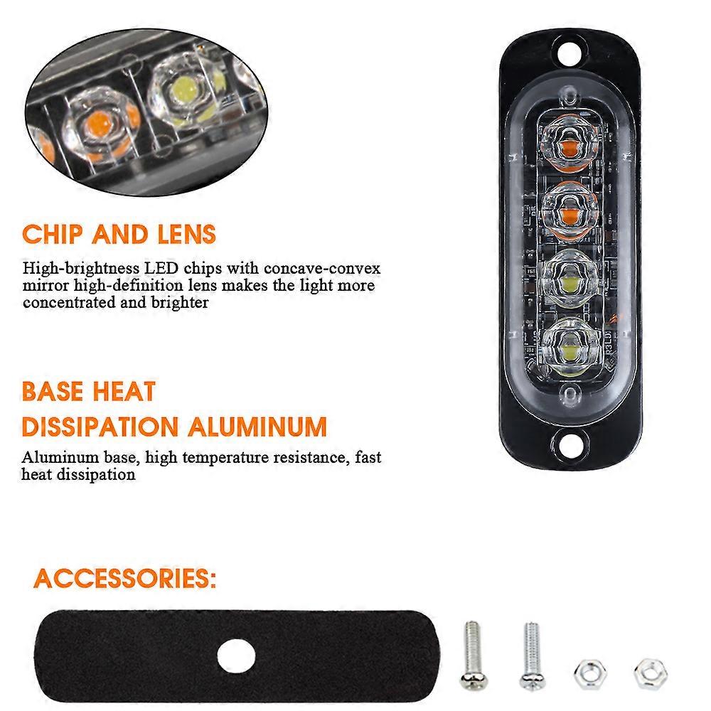 4LED Car Strobe Warning Light Grill Flashing Breakdown Emergency Light ...