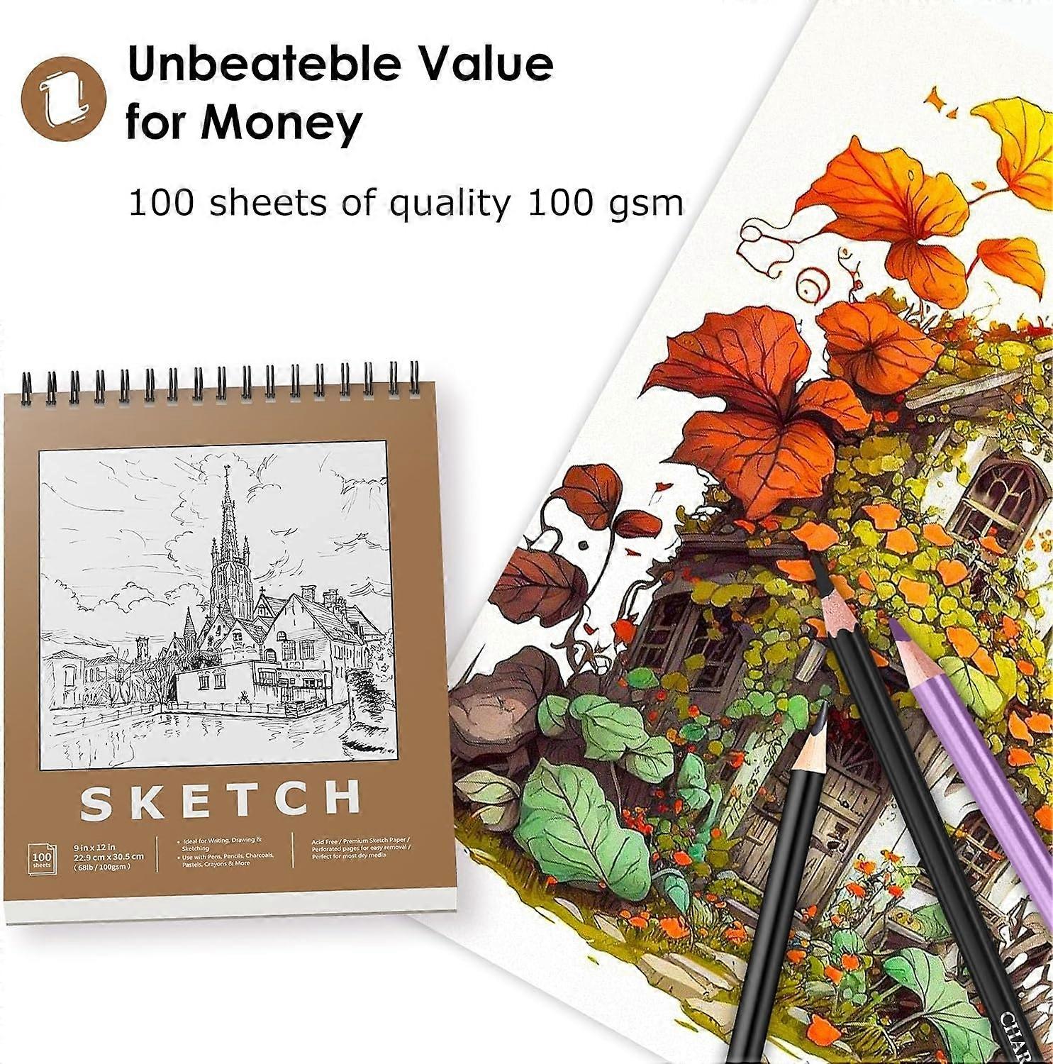 Premium Sketch Book Set, 9" x 12"Spiral Bound Drawing Paper Sketchbook ...