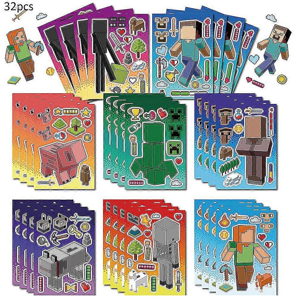 Minecraft Themed 32 Sheets 8 Styles Make Your Own Stickers Pack Make-a ...