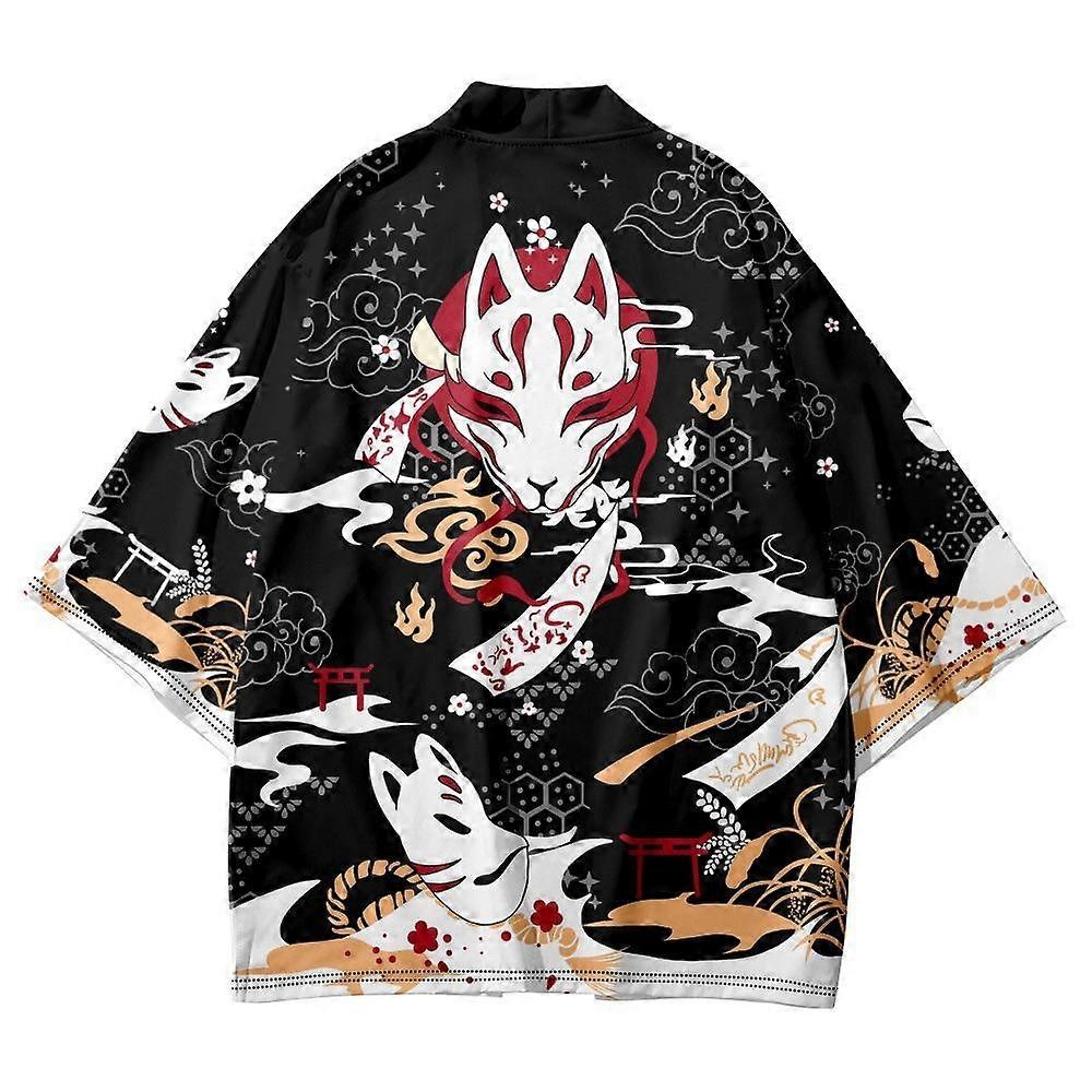 Traditional Asian Clothes Inari Fox Kimono Men Cardigan Haori Yukata ...