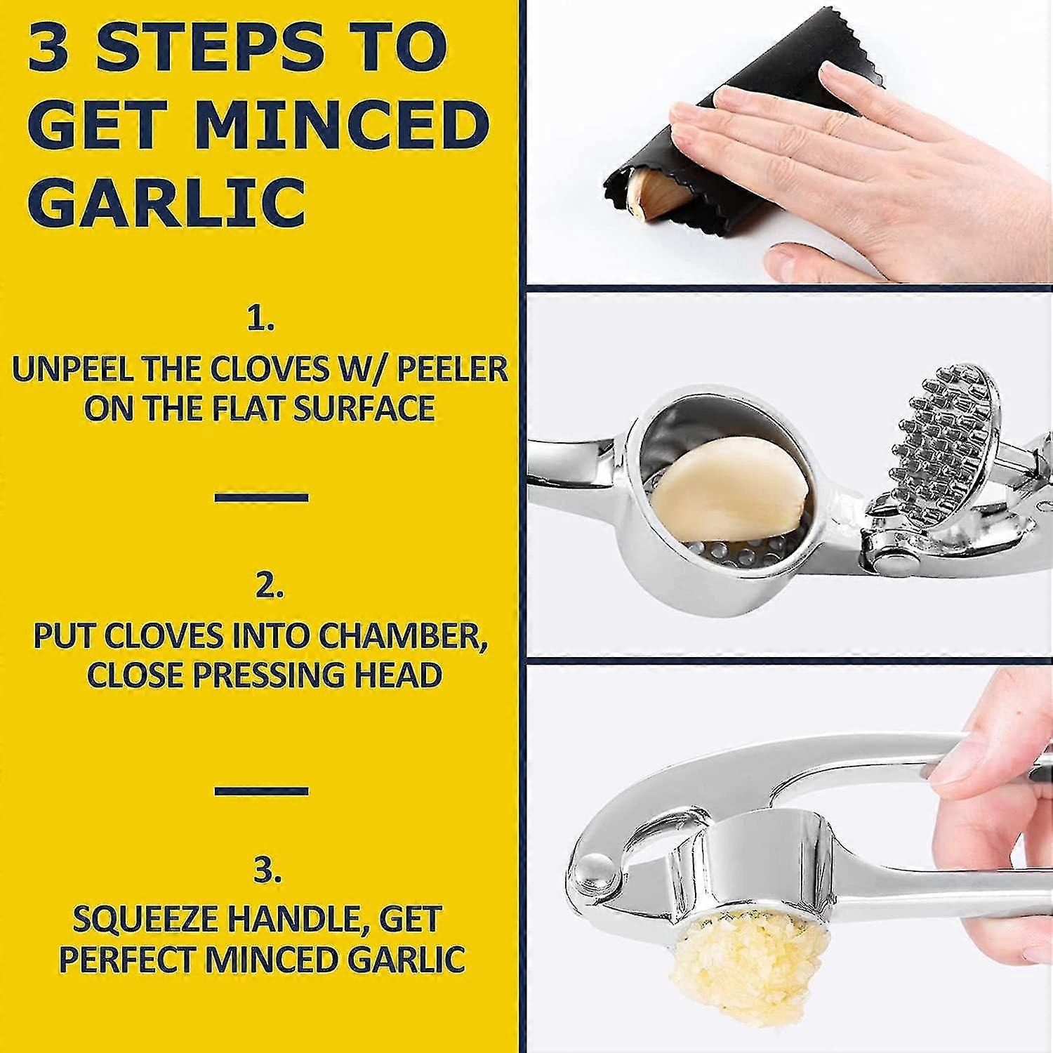 Premium Garlic Press, Garlic Mincer Set Of 3 With Silicone Roller ...