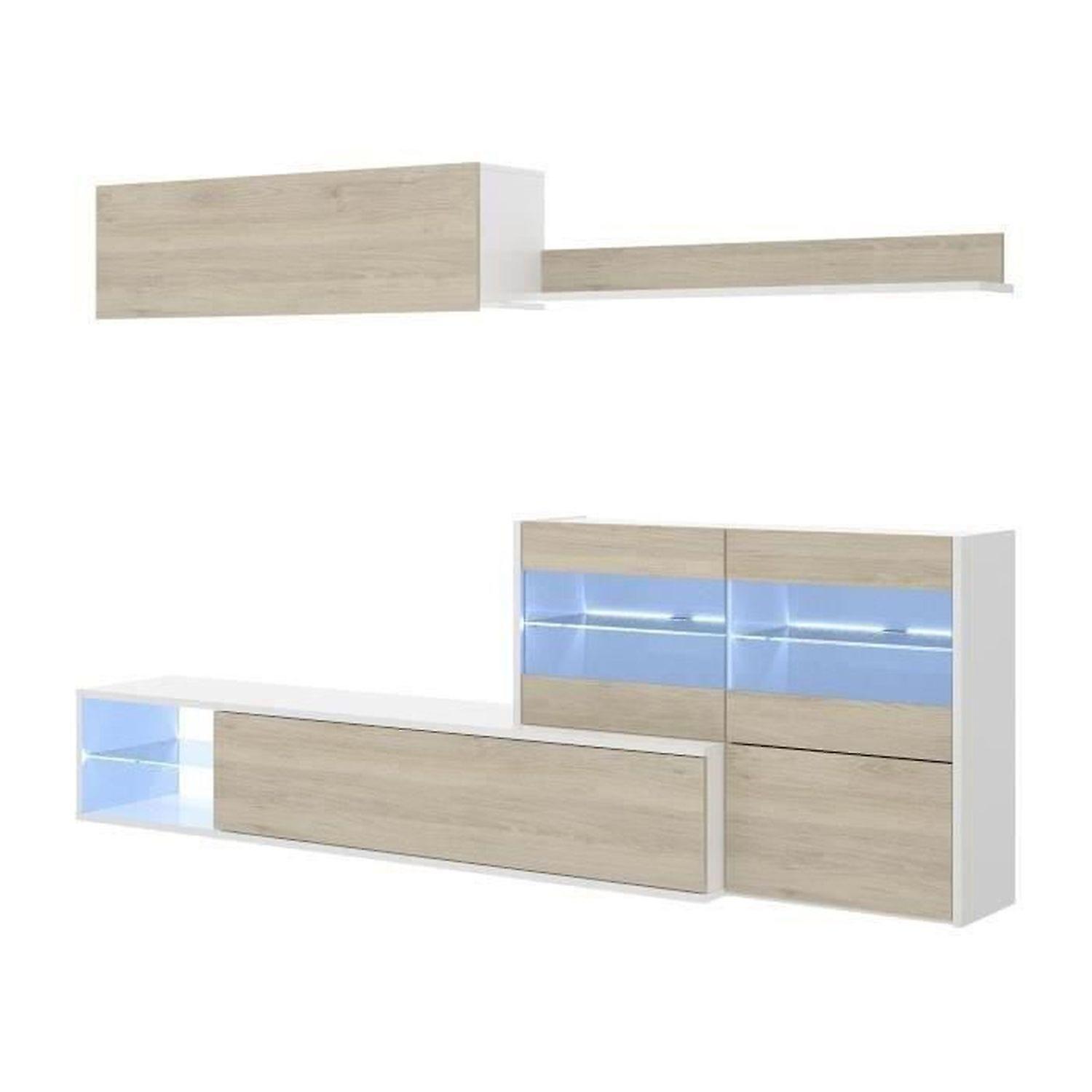 Living room furniture set with LED display unit - Oak and White - 260 x ...
