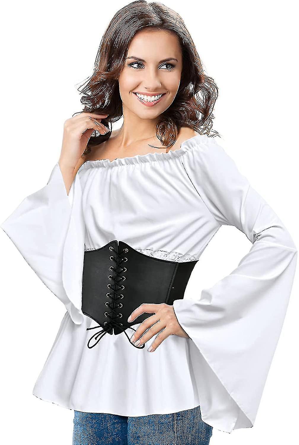Womens Renaissance Blouse Tops Corset Waist Belt Medieval Victorian Off ...