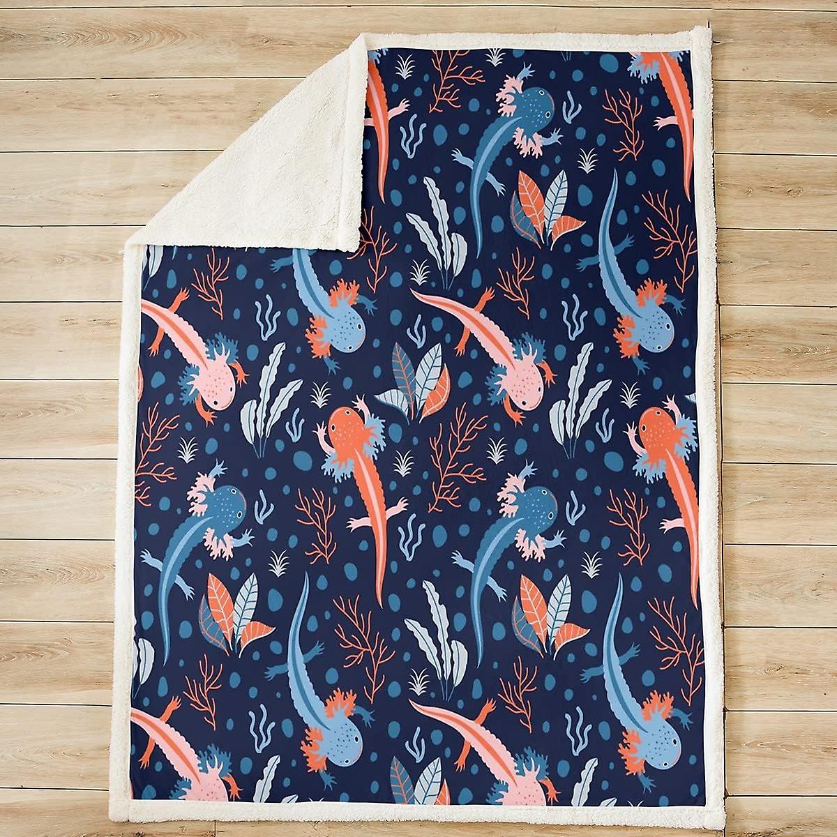 Cute Axolotl Sherpa Blanket Colorful Cartoon Axolotl Salamander Throw ...