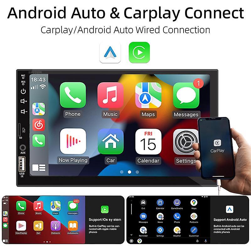 Car Radio CarPlay Android Auto 1 Din Bluetooth HD 7" Touch Screen ...