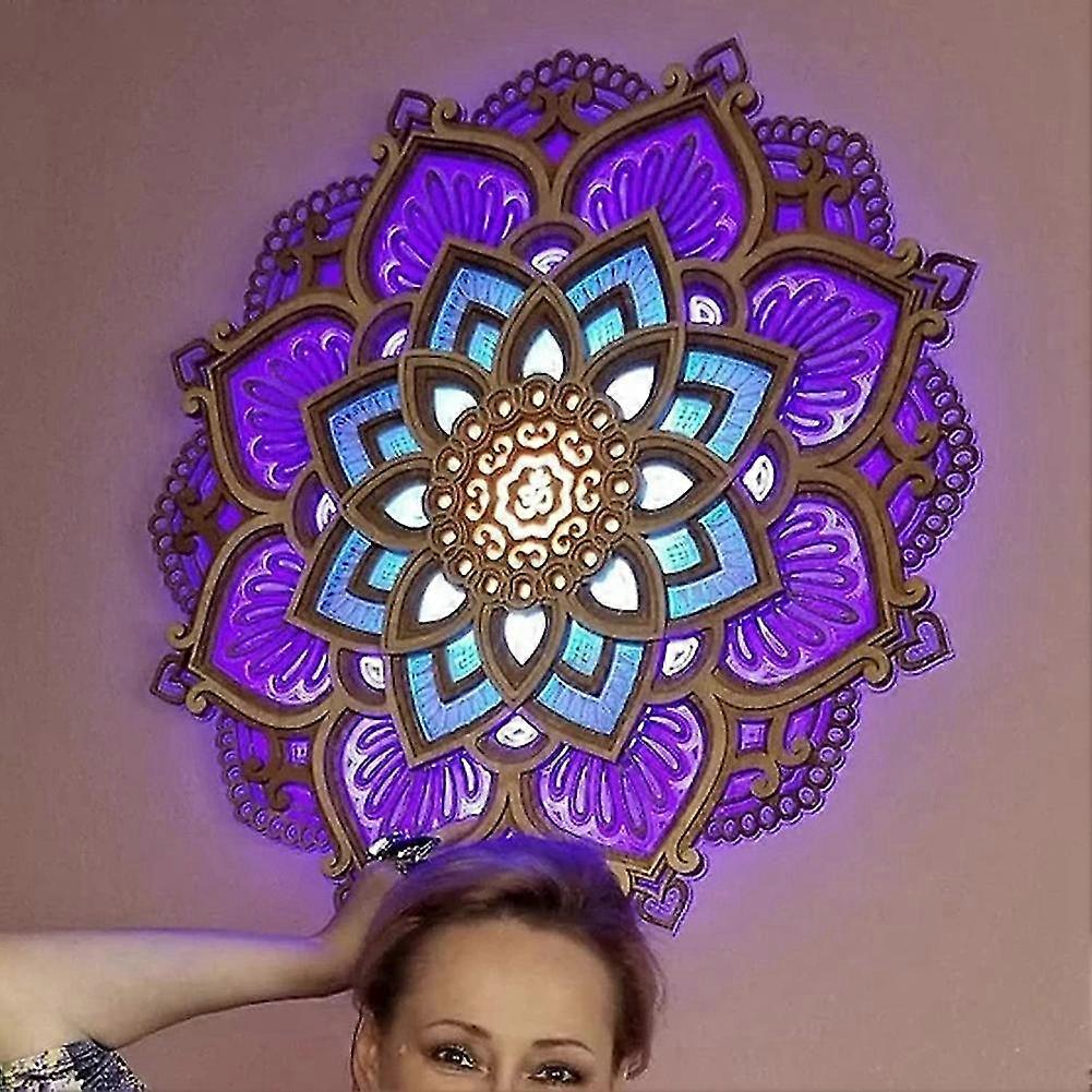 Led Night Light Modern Wall Decor With Usb Ports Elegant Wooden Mandala ...