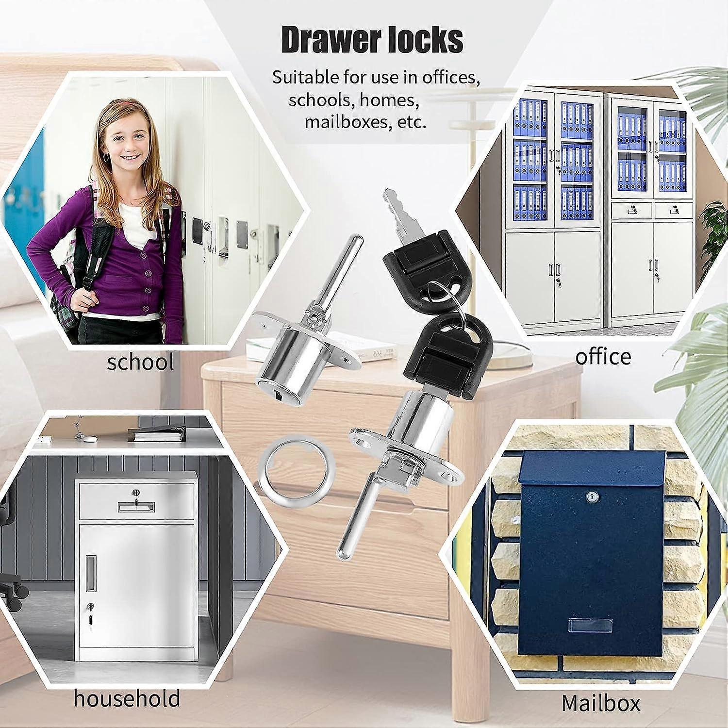 3Pcs Desk Drawer Lock, Zinc Alloy Cabinet Lock with Key for File ...