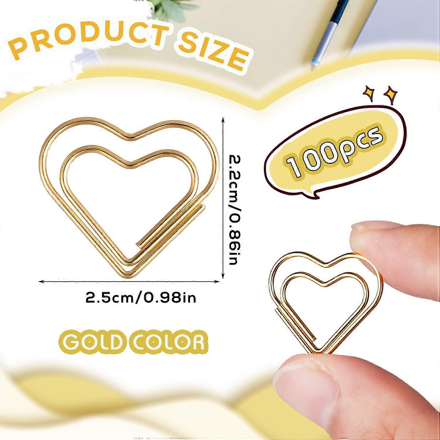 100pcs Mini Gold Heart Paper Clips, Small Cute Love Shaped Paper Clips ...