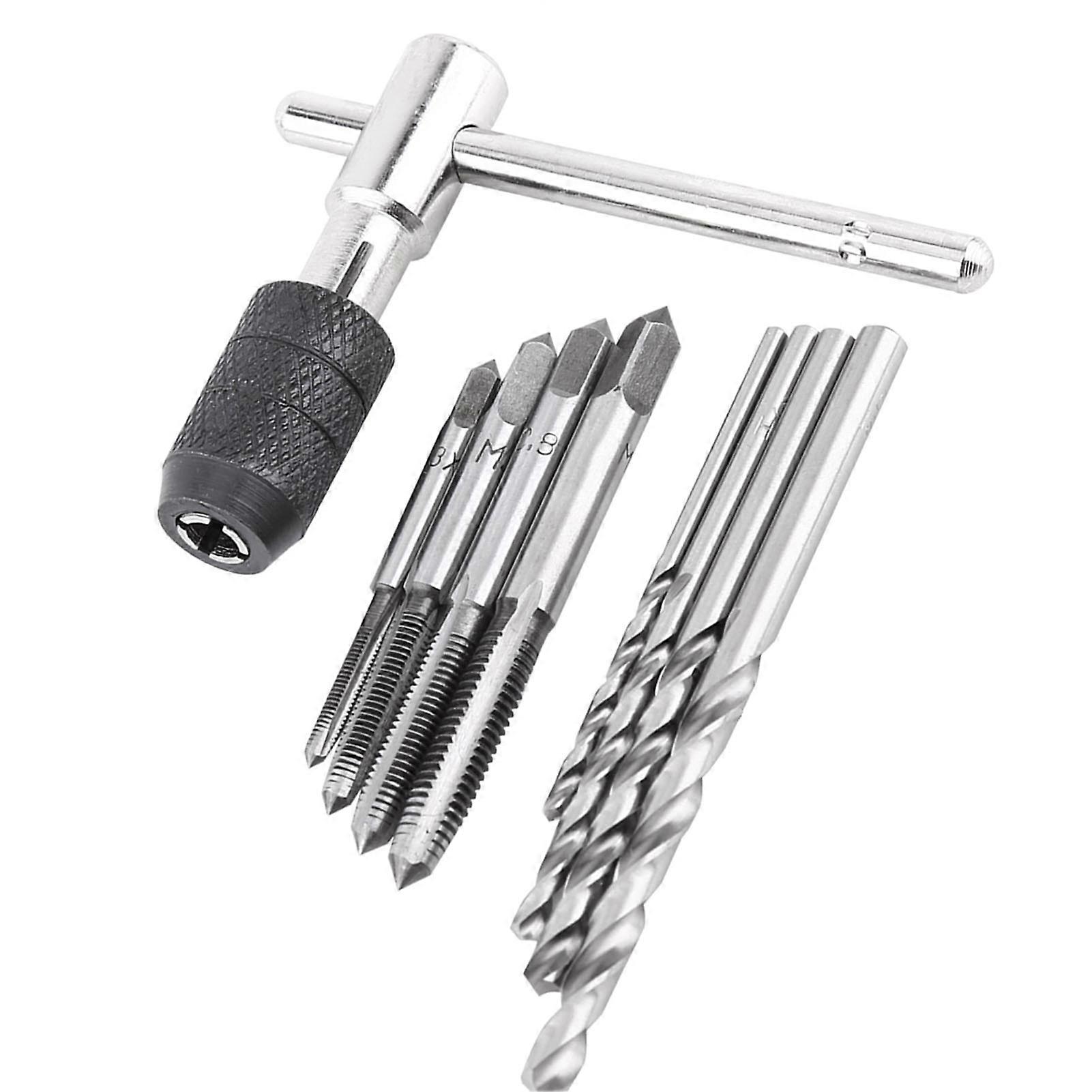 9pcs Set Screw Taps & Tshaped Wrench & Twist Drill Bits Threading ...
