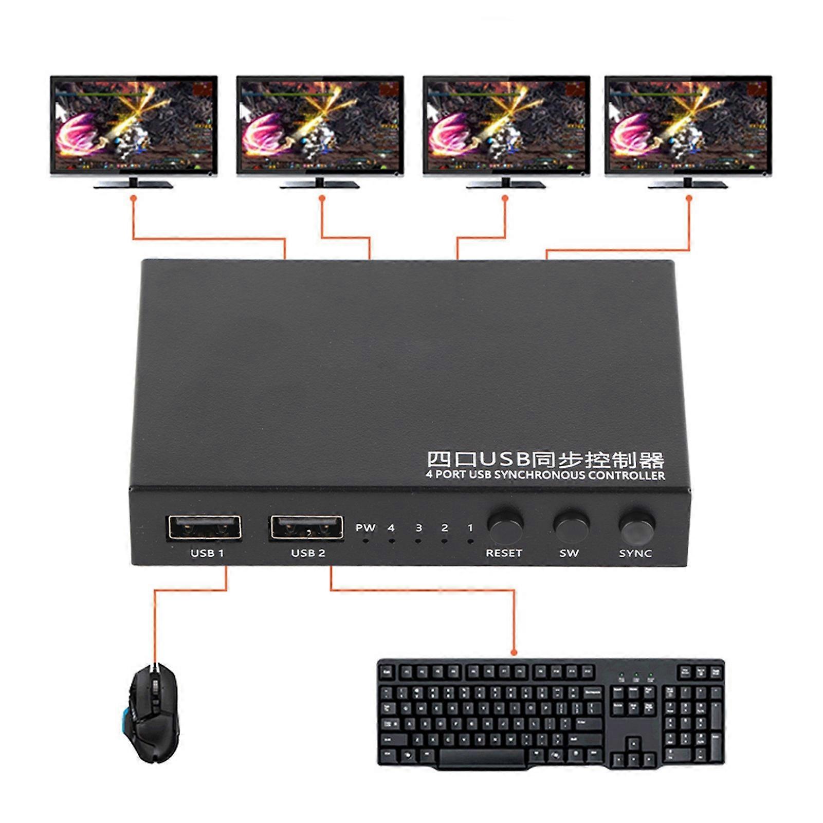 Aimos 1for4 4 Ports USB Keyboard Mouse Synchronizer Controller KVM Switcher Splitter | Fruugo UK