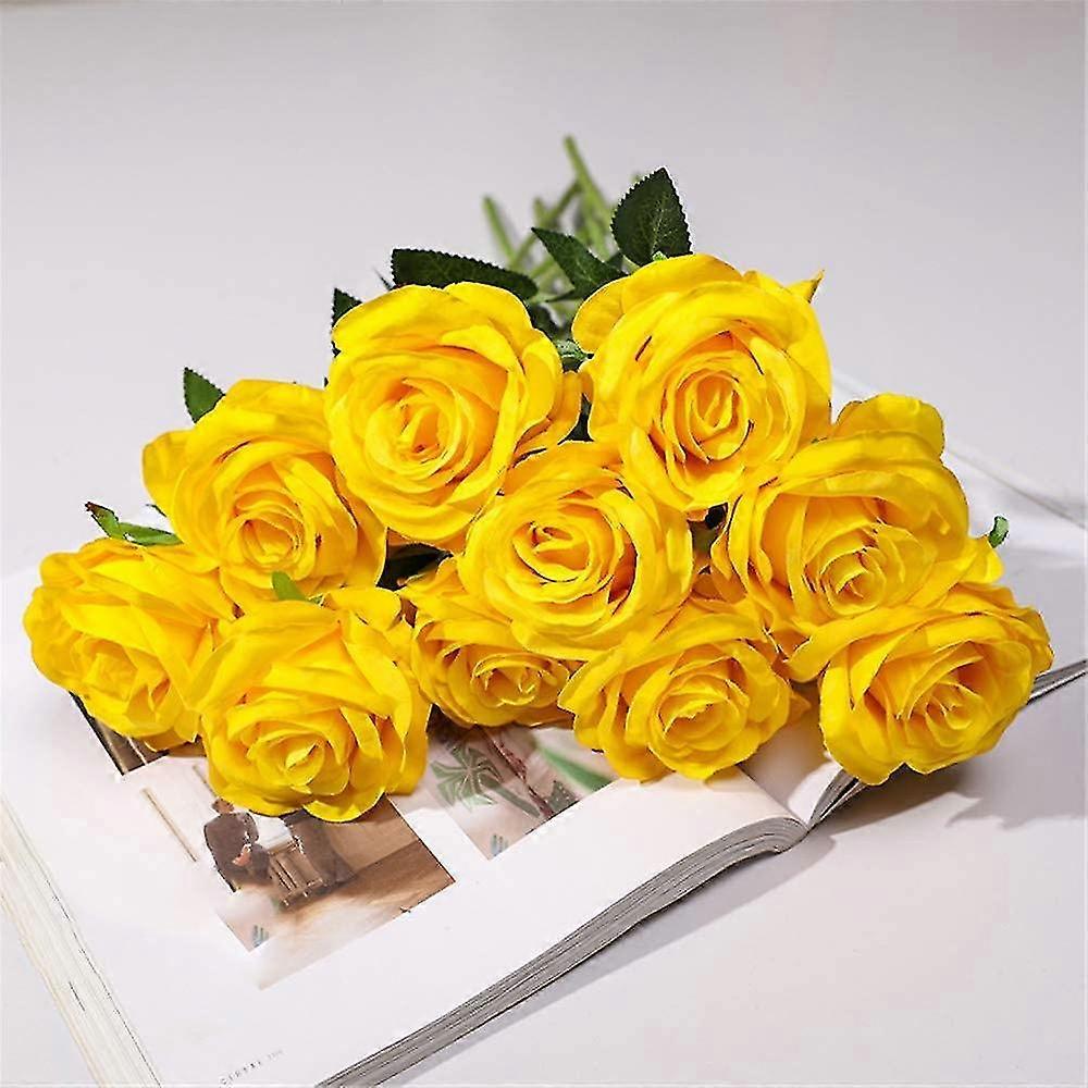 12pcs Artificial Flowers Realistic Roses Bouquet Long Stem For Home ...