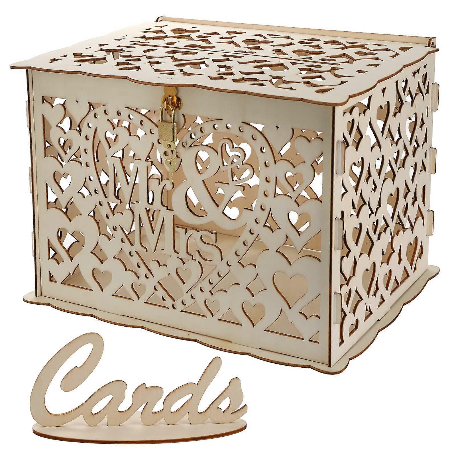 Wood Wedding Card Box with Lock and Cards Sign Rustic Large Hollow ...