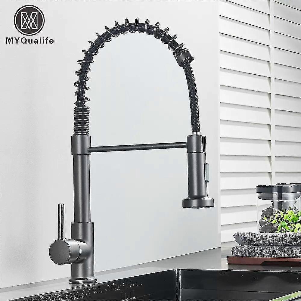 Exquisite Silver Gray Kitchen Sink Faucet One Handle Spring Hot And ...