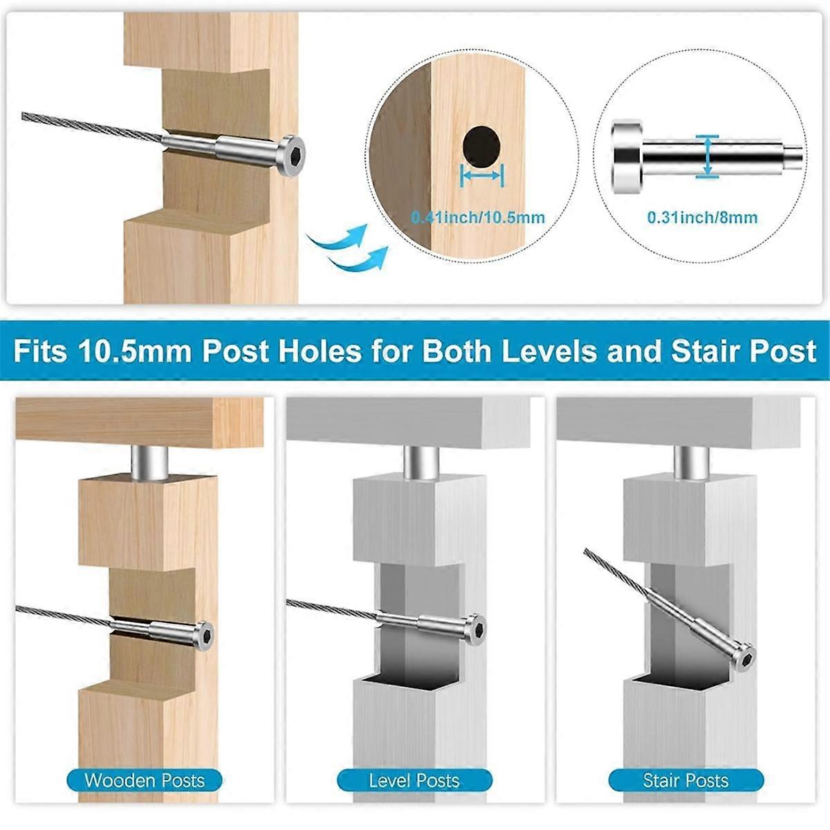 20Pack Invisible Cable Railing Kit,SST316Swage Tensioner and Terminal ...
