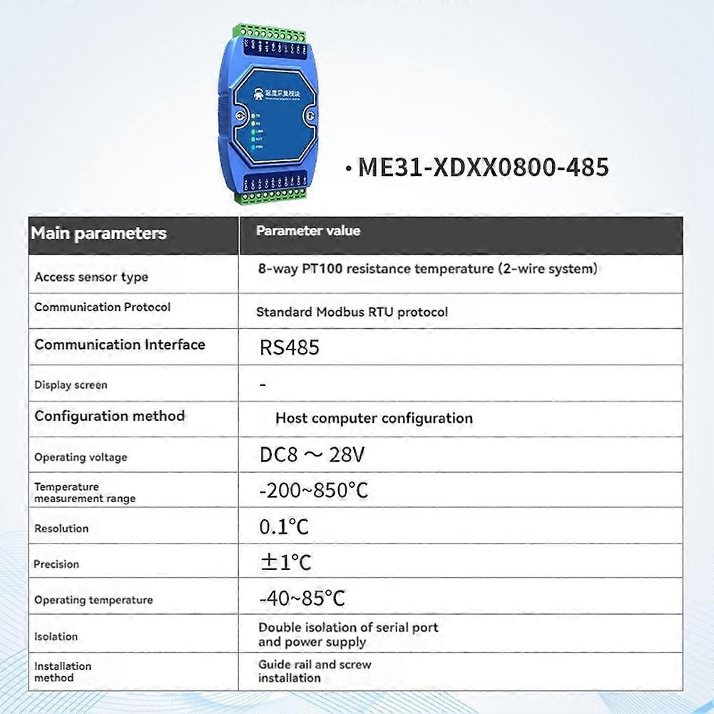 Temperature Acquisition Module 8 Way Modbus RS485 Type K Thermocouple ...