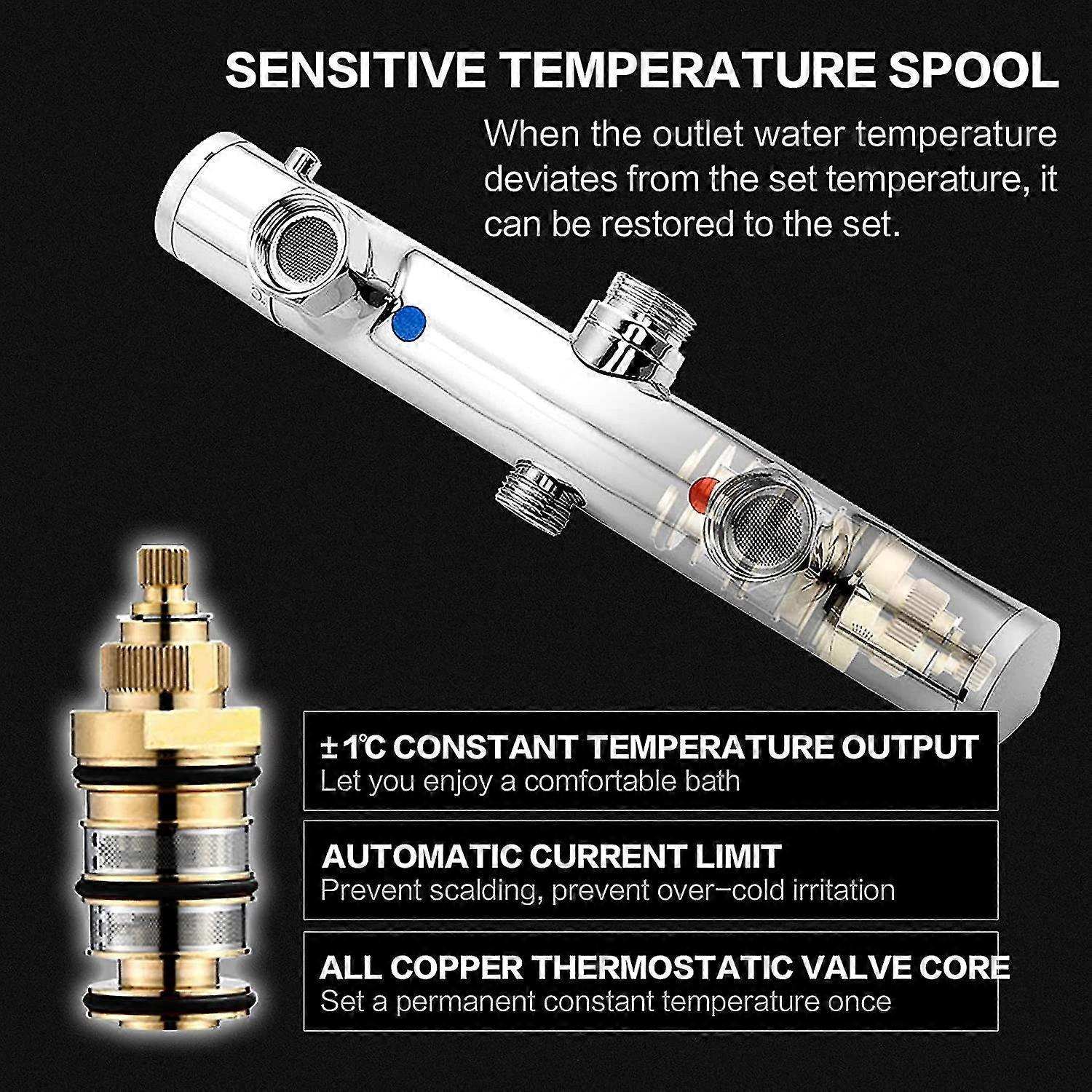 Thermostatic Shower Mixer Faucet,chromed Brass Wall Mount Constant ...