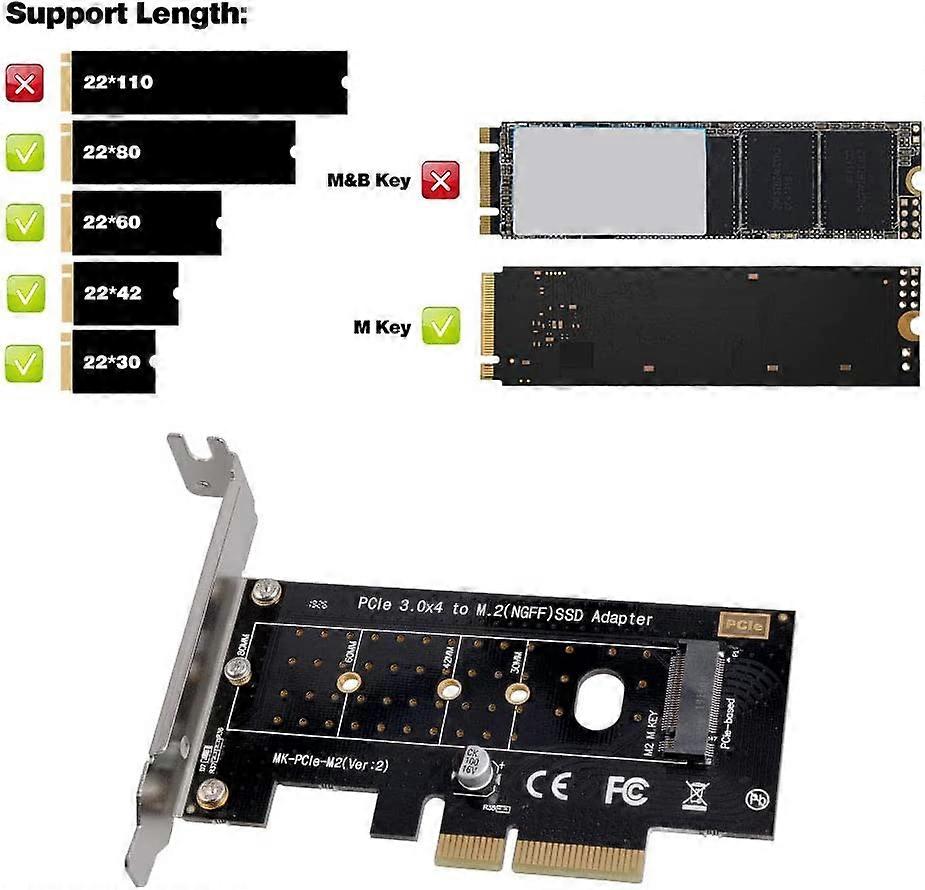 NVMe PCIe Adapter, M Key M.2 NVME SSD to PCI-e 3.0 x4 Host Controller ...