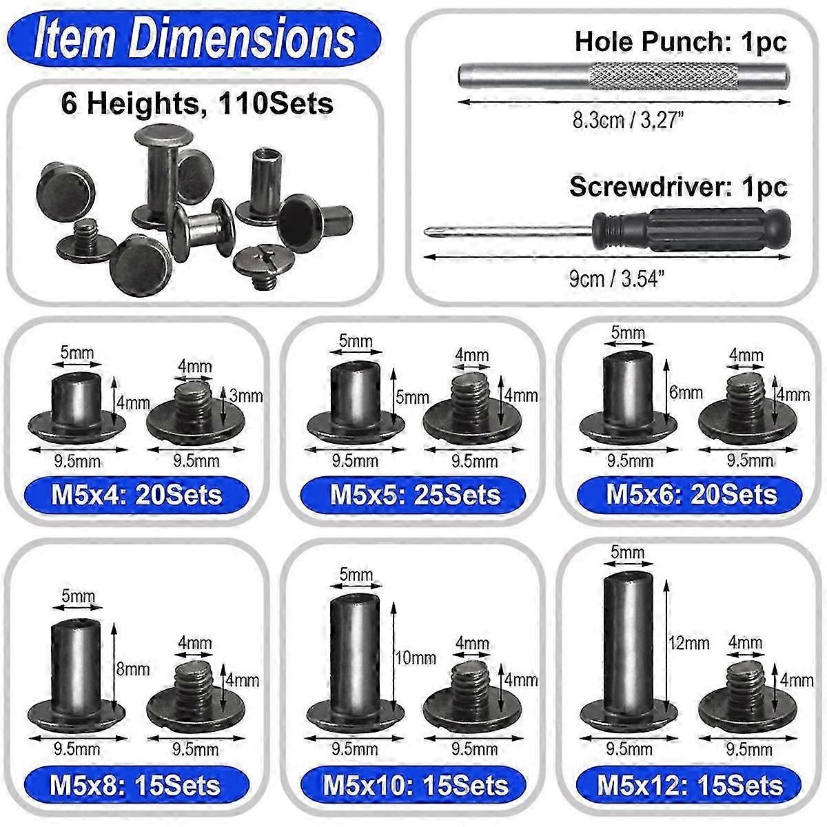 Screw Leather Rivets Assorted Screw Rivets M5 Chicago Binding Screws ...