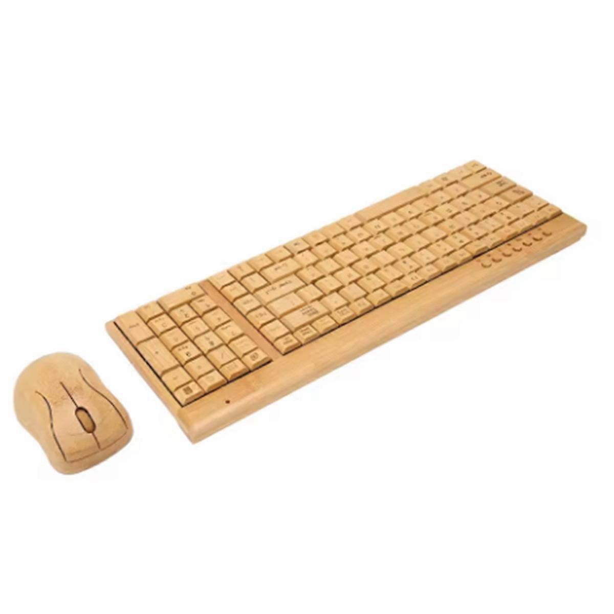 2.4GHz Wireless Keyboard Mouse Plug and Play Bamboo Wood Computer ...